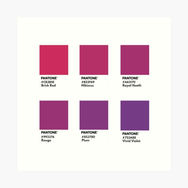 "Dark pink to dark purple palette pantone color swatch" Art Print for ...
