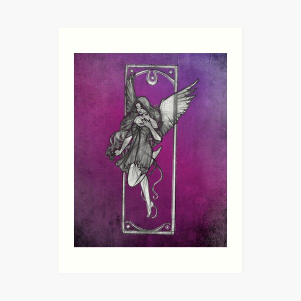 "Gothic Angel Drawing with Purple Background" Art Print for Sale by ...