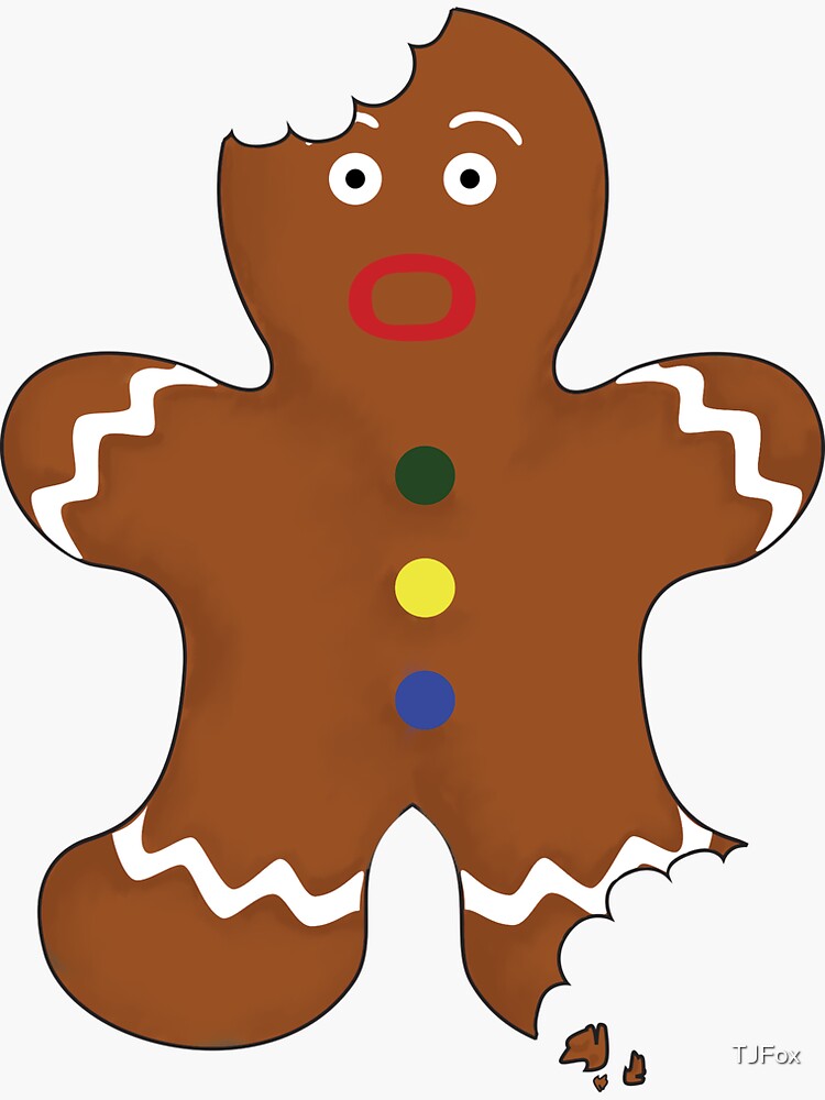 "Gingerbread Man With Bite" Sticker for Sale by TJFox | Redbubble