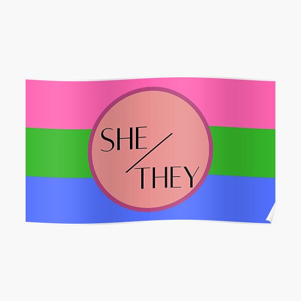 "She/They Pronouns with Polysexual Flag" Poster by MysticTeaKettle ...