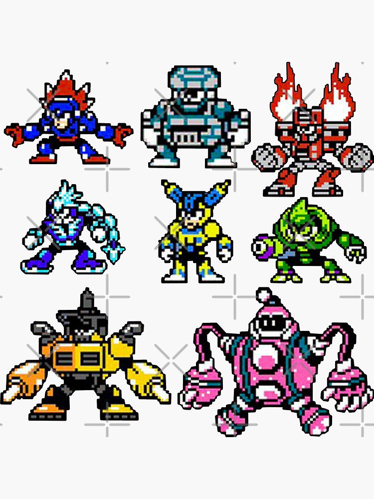 "Mega man 11 Robot masters 8 bit stickers" Sticker for Sale by gitarus ...