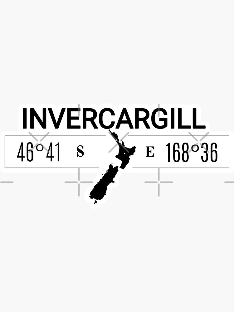 "INVERCARGILL-New Zealand-Coordinates-Map-Sign" Sticker by LatitudeNZ ...