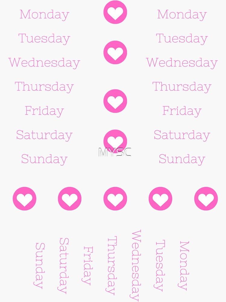 "Pink and Girly Days of the Week Sticker Pack 9" Sticker by MYSC ...