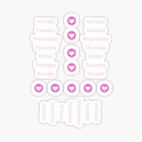 "Pink and Girly Days of the Week Sticker Pack 9" Sticker by MYSC ...