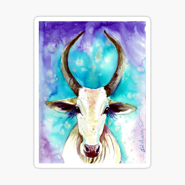 "Milky way galaxy cow, longhorn Indian cow watercolor" Sticker for Sale ...