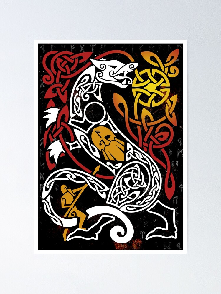 "Fenrir at Ragnarok Norse Mythology Knotwork Coloured" Poster for Sale ...