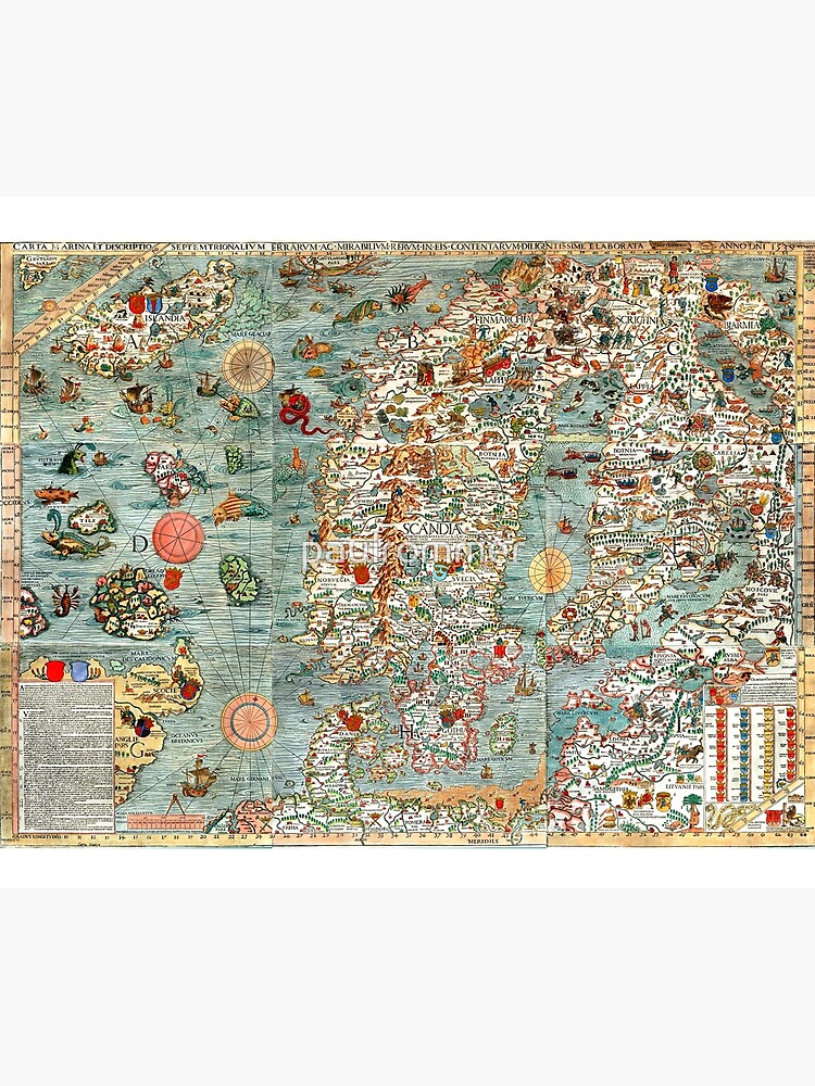 "Carta Marina, map of Scandinavia by Olaus Magnus - 1539" Tapestry for ...