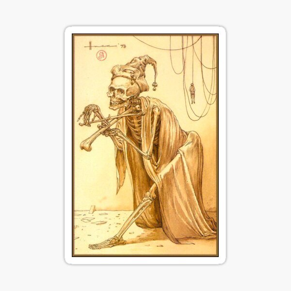 "Skeleton playing bone fiddle by John Huss" Sticker by IndieArtDream ...