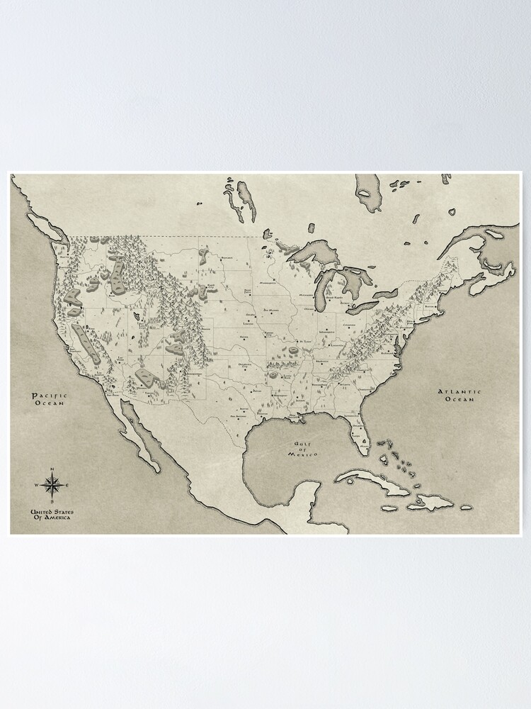 "Fantasy Style Map of the USA " Poster by fantasymapink | Redbubble