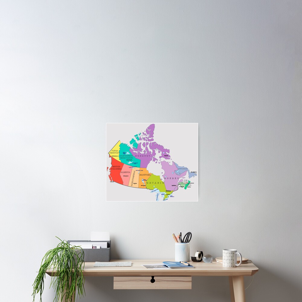 "Canada map with provinces territories cities and lakes" Poster by ...