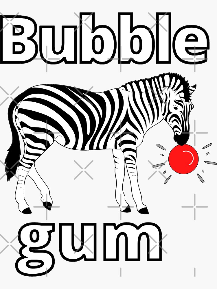 "Zebra bubble gum, blowing a red bubble" Sticker for Sale by ...