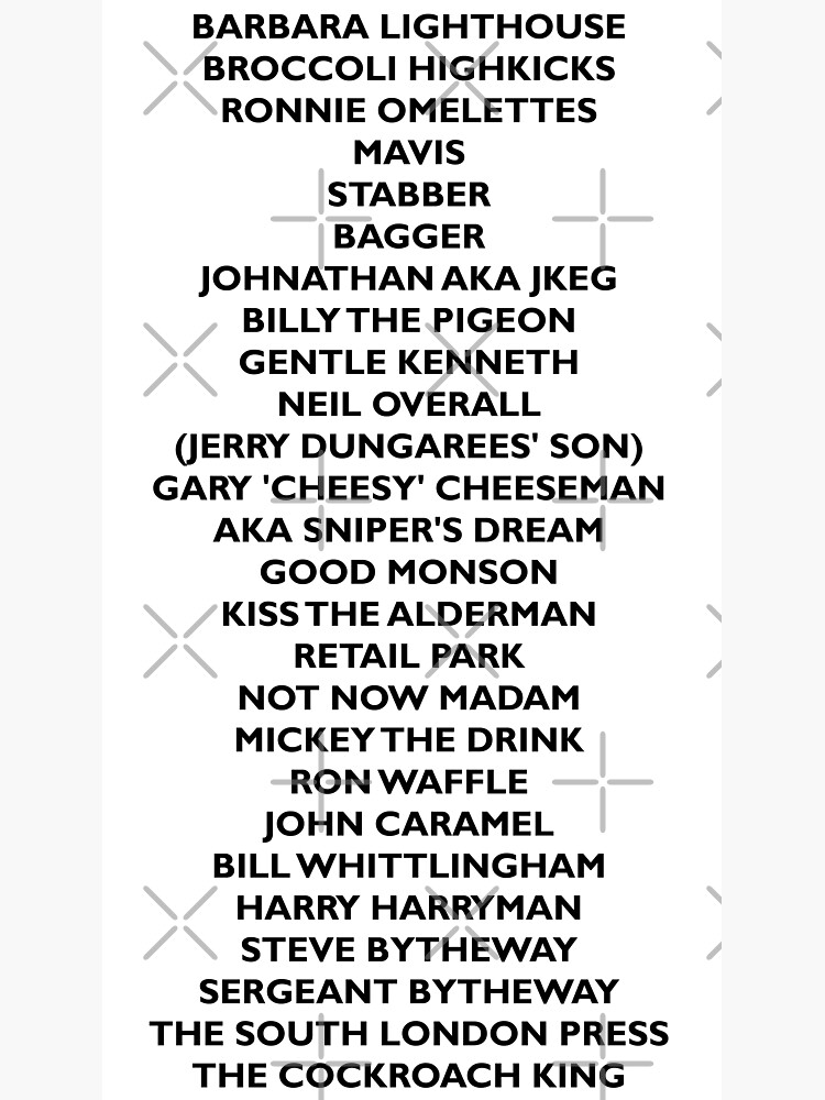 "Bob Mortimer's names" Art Print for Sale by pixellucyart | Redbubble