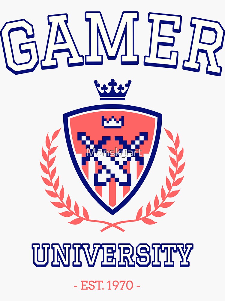 "Gamer University" Sticker for Sale by Monskyart | Redbubble
