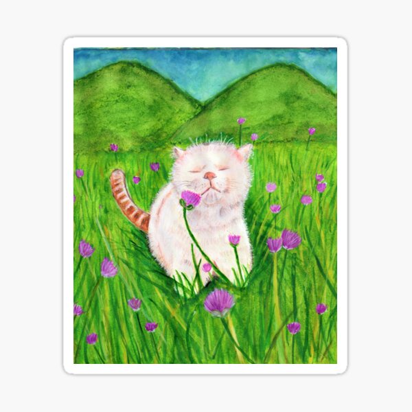 "Cat in flowerfield, cottagecore art" Sticker by anuja11 | Redbubble