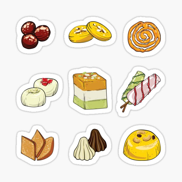 "Variety of Indian Sweets Pack 4" Sticker by NiftyTrinket | Redbubble