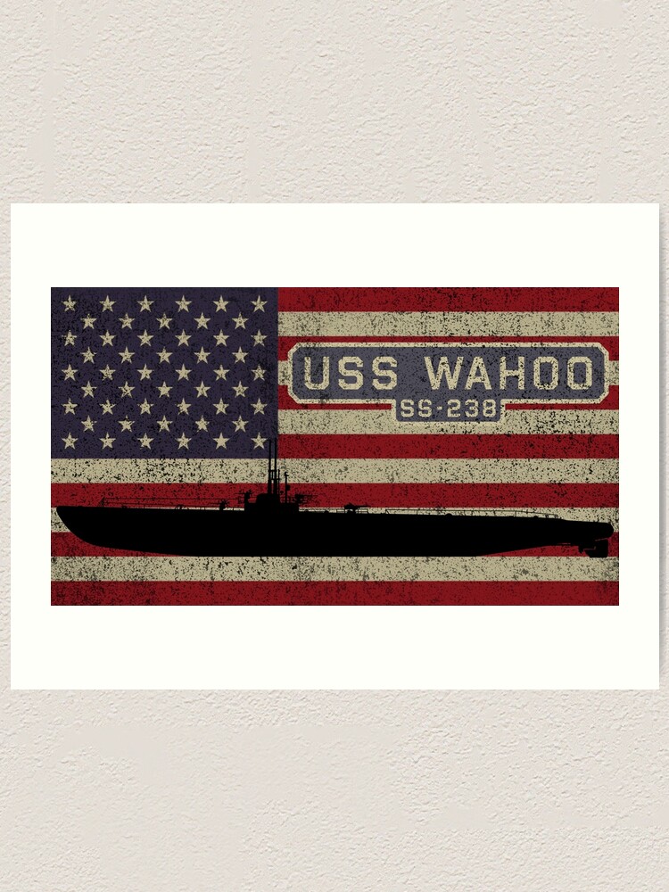 "USS Wahoo SS-238 WW2 Gato class submarine Vintage USA American Flag ...