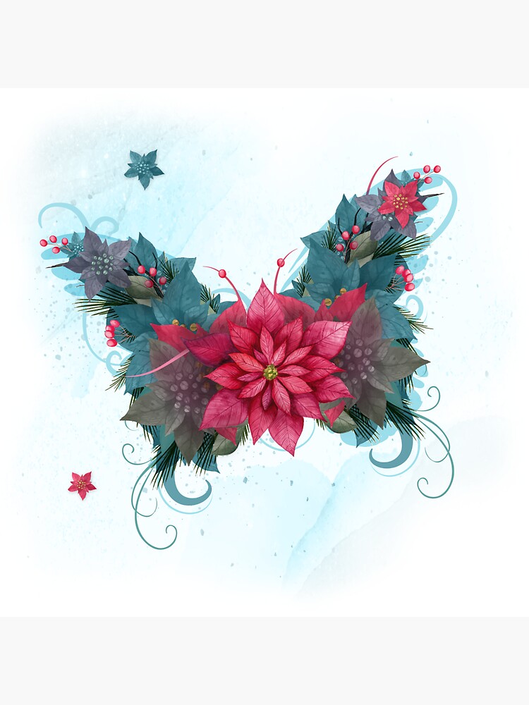 "Christmas Poinsettia Butterfly" Sticker for Sale by ShaireProd | Redbubble