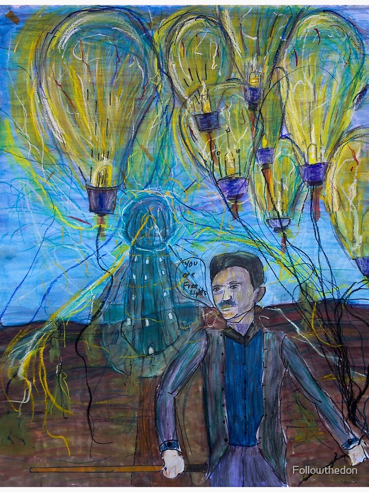"Nikola Tesla Freeing the light bulb balloons" Poster by Followthedon ...
