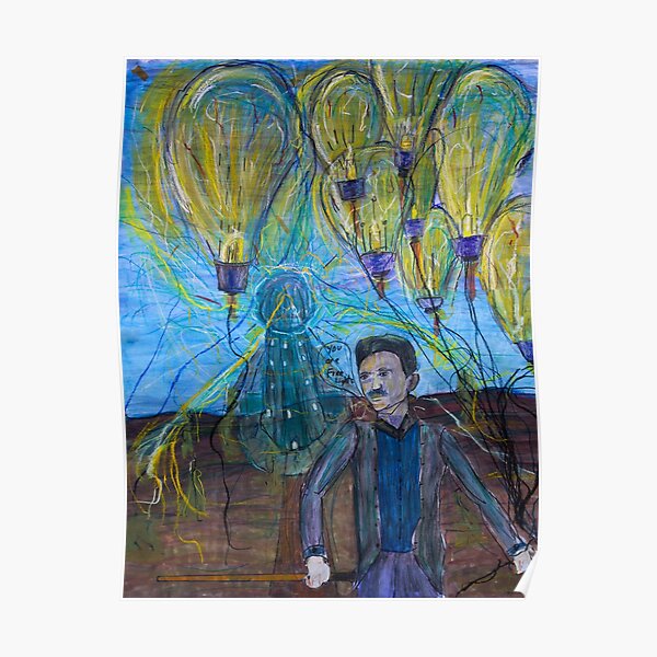 "Nikola Tesla Freeing the light bulb balloons" Poster by Followthedon ...