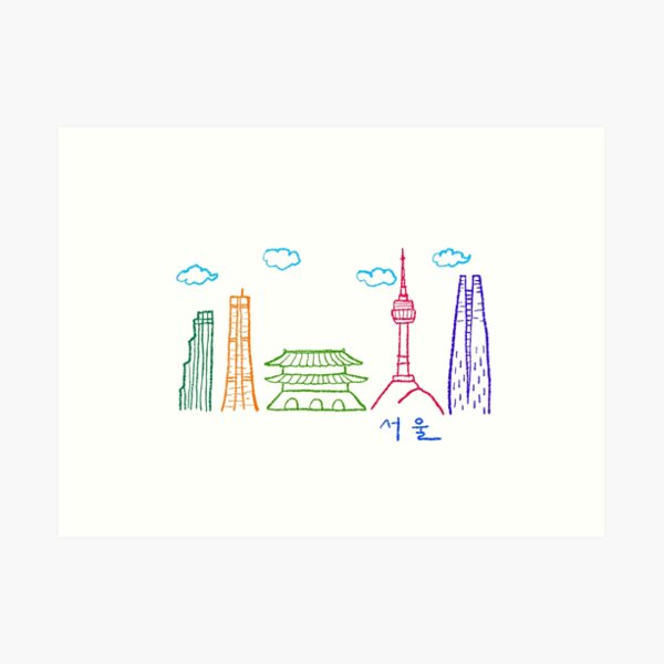 "Seoul Skyline Art Drawing" Art Print for Sale by YuzAart | Redbubble