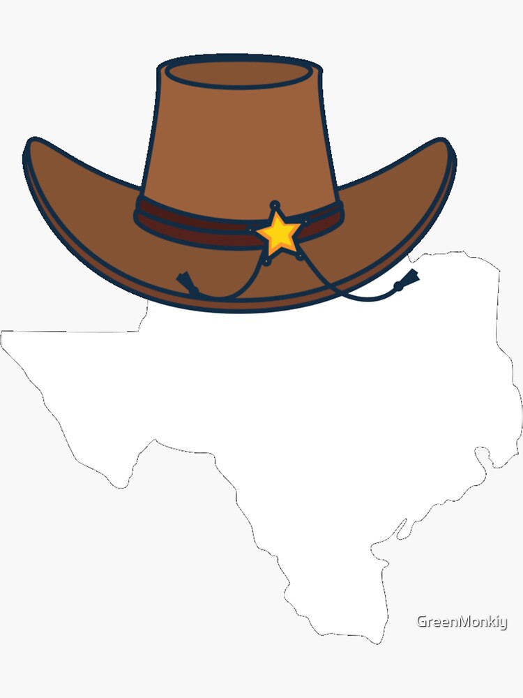"Cowboy hat on the Texas map" Sticker for Sale by GreenMonkiy | Redbubble