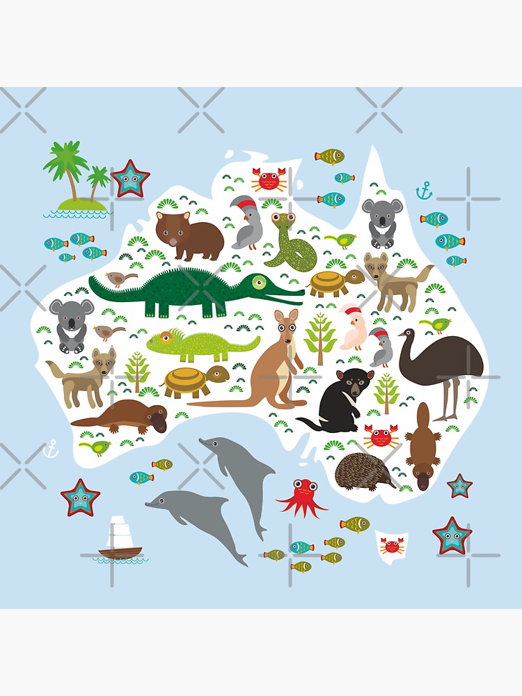 "Australische Tierkarte und Ozean Echidna Platypus Strauß Emu ...