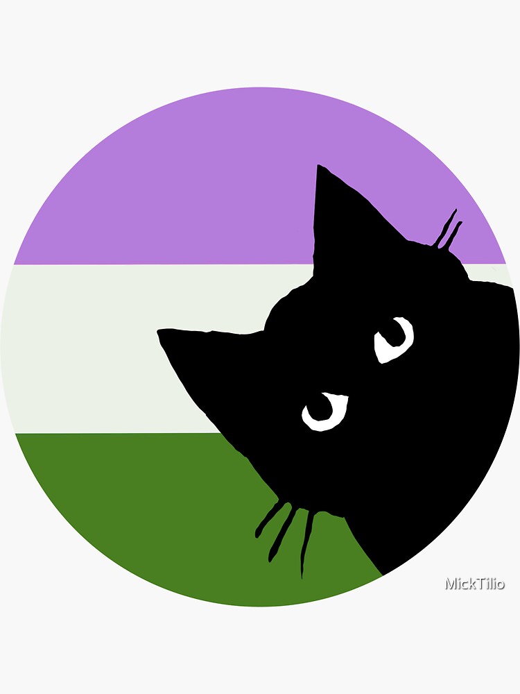 " Cute peeking genderqueer pride cat" Sticker by MickTilio | Redbubble