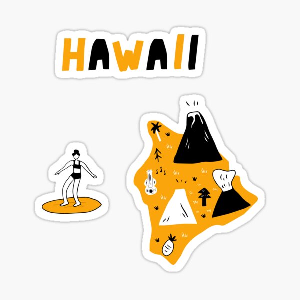 "map of Hawaii. Cartoon map of Hawaii." Sticker for Sale by ashiya ...