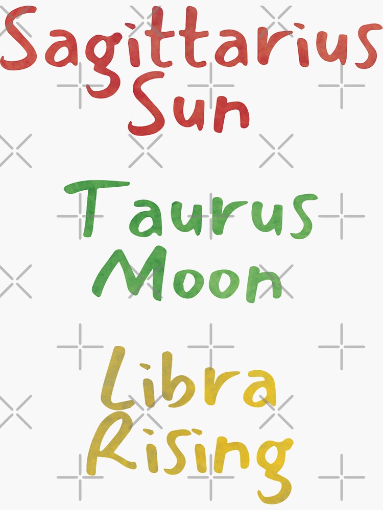 "Sagittarius Sun Taurus Moon Libra Rising Text" Sticker for Sale by ...