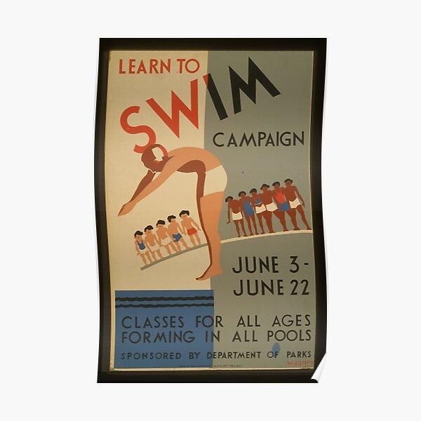 "Learn to Swim Campaign - Vintage Sports Poster" Poster by ...