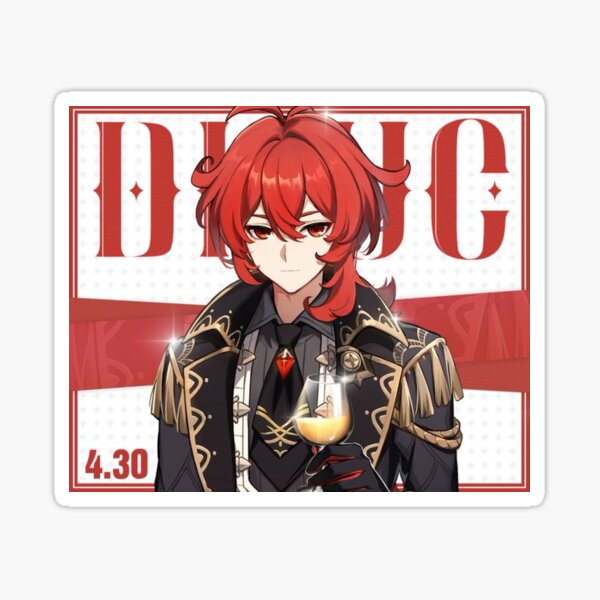 "Diluc Birthday Date - Genshin Impact" Sticker by Aka-Hanako | Redbubble