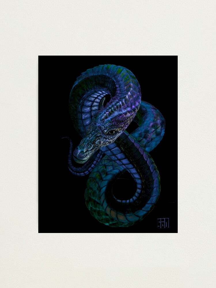 "Blue Wyrm Dragon coming out of the Darkness" Photographic Print for ...