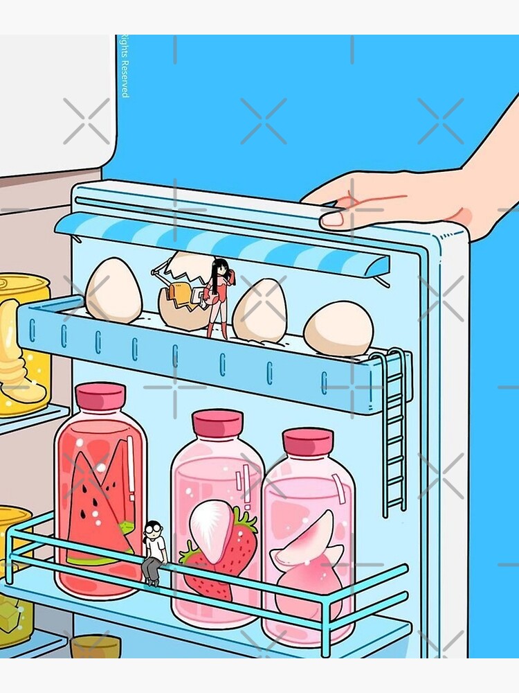 Lámina fotográfica «Dibujos animados de nevera azul kawaii» de ...