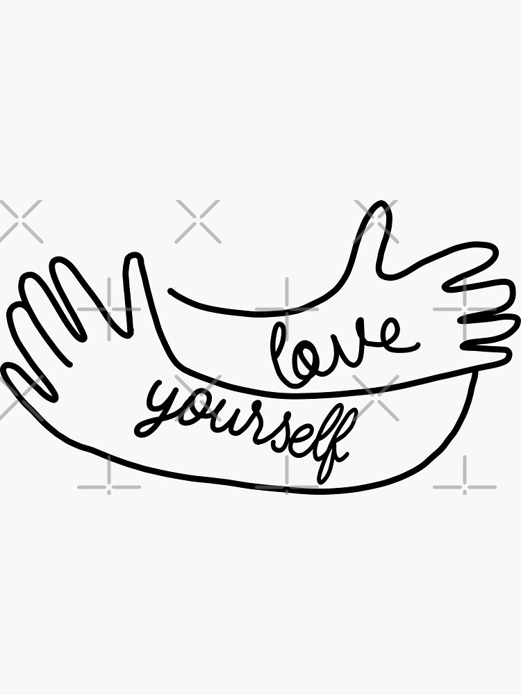 "Love yourself hug line art " Sticker for Sale by NYXFN | Redbubble