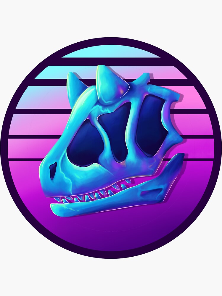 "Synthwave Carnotaurus Skull, aesthetic vaporwave dinosaur " Sticker by ...