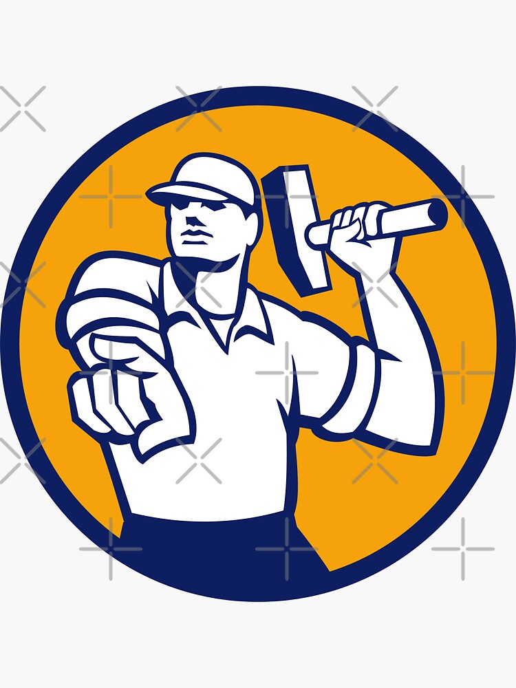 "Demolition Worker Hammer Pointing Circle Retro" Sticker by patrimonio ...