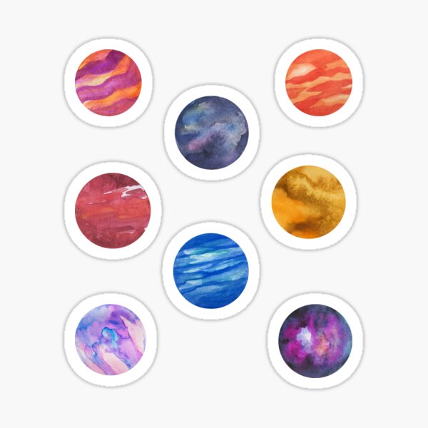 "Watercolor Planets Sticker Pack" Sticker by LuluMei | Redbubble