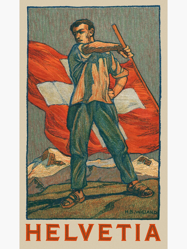 "Switzerland Helvetia Vintage Patriotic Poster Art" Sticker for Sale by ...