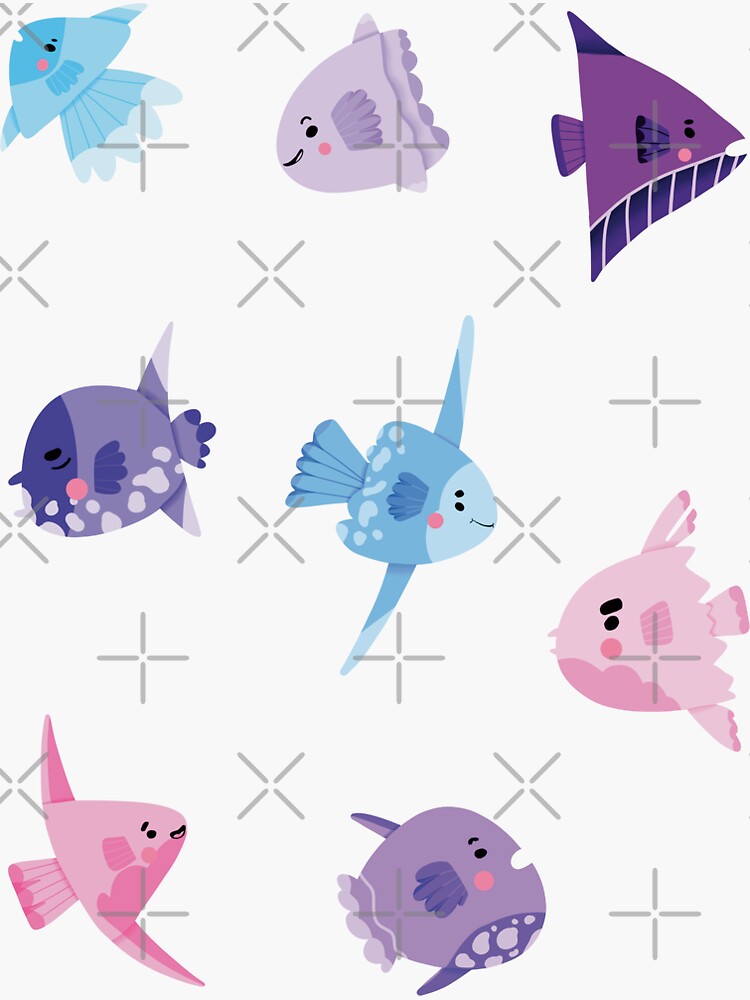 "Cute Mola Mola Sunfish Pink and Purple Monochromatic " Sticker for ...