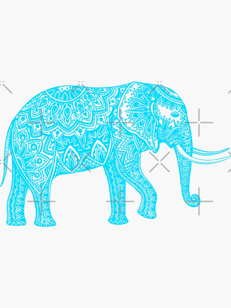 "Light Blue Cute Elephant Floral Paisley Illustration" Sticker by ...