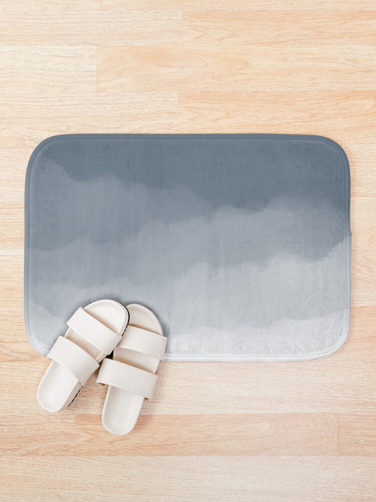 "Slate Blue Watercolor Ombre (slate gray/blue and white)" Bath Mat for ...