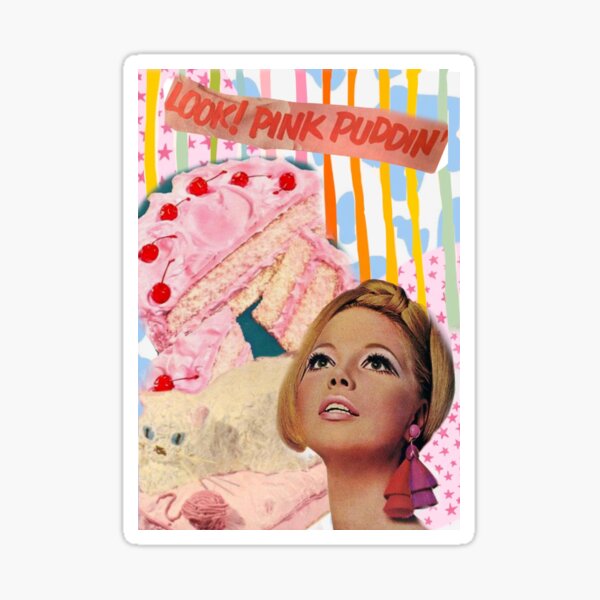 "Pink Puddin Collage with Vintage Cat and Cake" Sticker for Sale by ...