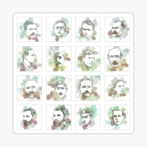 "1916 commemorative print: 16 leaders square" Sticker by IOMAprints ...