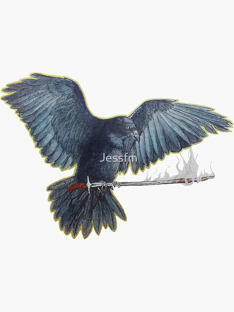 "Watercolor Halloween Magical Raven with Sword Light version" Sticker ...