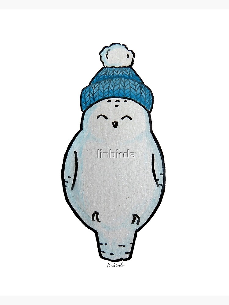 Lámina artística «Lindo búho nival con gorro de pompón azul bebé ...