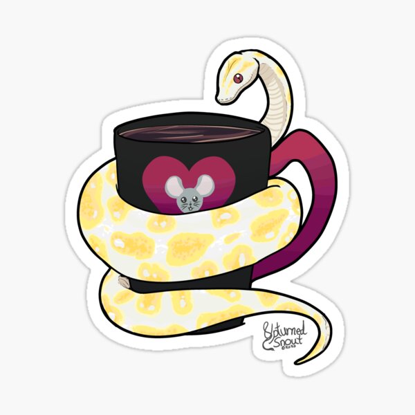 "Albino Varient snake and cup" Sticker by UpturnedSnout | Redbubble