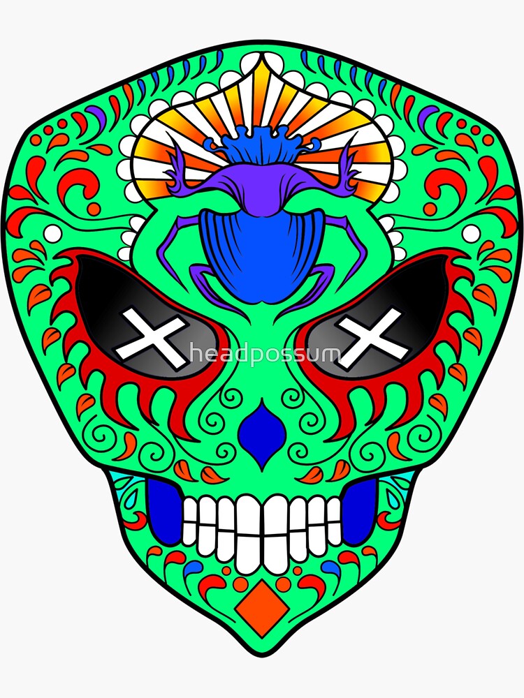 "sugar skull alien with scarab beetle" Sticker by headpossum | Redbubble