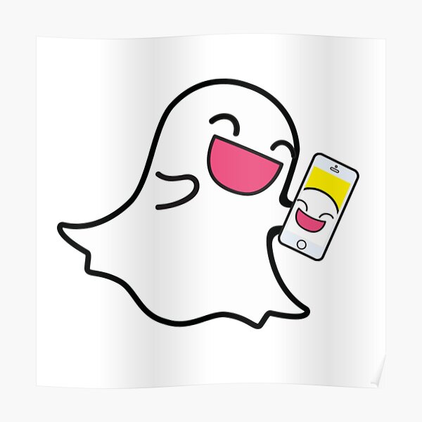"Happy Snapchat Ghost Cartoon Holding Phone" Poster by AdeelMushtaq ...