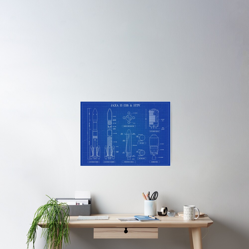 "H-IIB JAXA Rocket (Blueprint-Horizontal-English)" Poster for Sale by ...