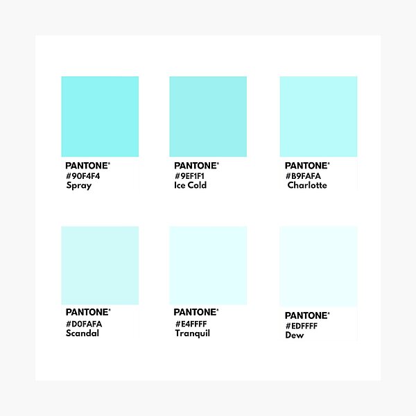 Lámina fotográfica «Paleta de color cian claro muestra de color pantone ...